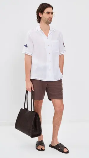 Frescobol Carioca Felipe Linen Blend Shorts - Brown