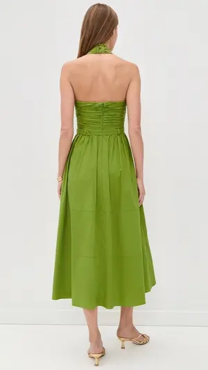 Cinq À Sept Halterneck Gathered Midi Dress - Dark Lime