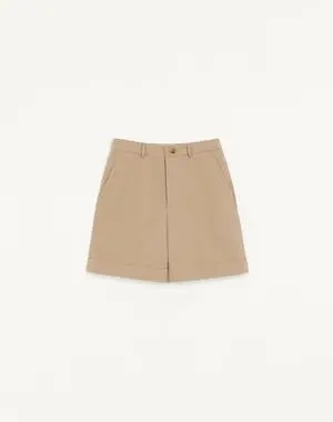 Valentino Garavani Gabardine Bermuda Shorts With Turn-up And Vlogo Embroidery - Beige