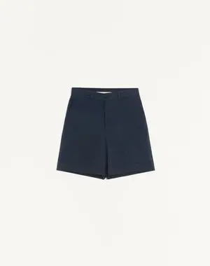 Valentino Garavani Gabardine Bermuda Shorts With Turn-up And Vlogo Embroidery - Navy