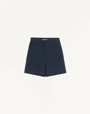 Valentino Garavani Gabardine Bermuda Shorts With Turn-up And Vlogo Embroidery - Navy