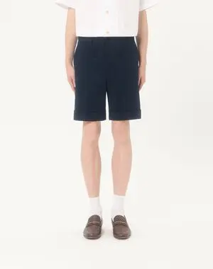Valentino Garavani Gabardine Bermuda Shorts With Turn-up And Vlogo Embroidery - Navy