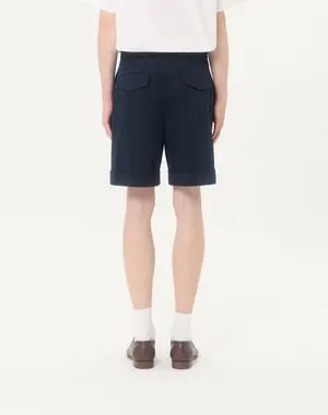 Valentino Garavani Gabardine Bermuda Shorts With Turn-up And Vlogo Embroidery - Navy