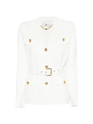 Elisabetta Franchi Belted Knit Cardigan With Pockets - White