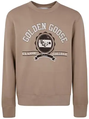 GOLDEN GOOSE Crew Neck Cotton Fleece Sweatshirt - Beige