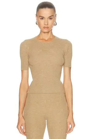 Fear Of God Signature Rib Knit Fitted Short Sleeve Tee - Dune
