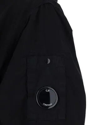 C.P. COMPANY Cotton Hooded Blouson Jacket With Logo Patch - Black