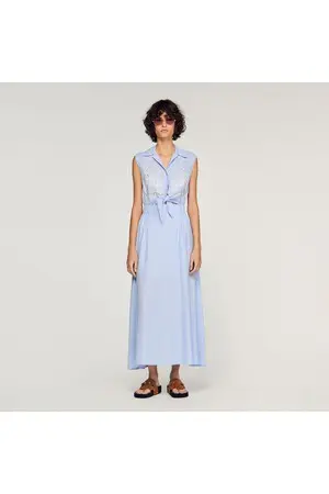 Sandro Embroidered Linen Maxi Dress - Blue