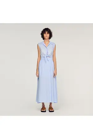 Sandro Embroidered Linen Maxi Dress