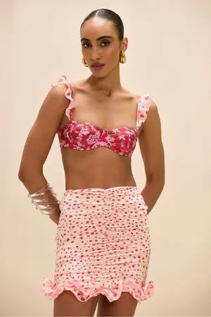 PatBO Peony Print Lycra Short Coverup - Red