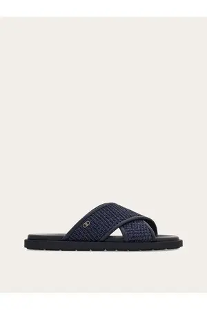 FERRAGAMO Gancini Ornament Crossover Sandals - Navy