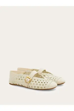 FERRAGAMO Gancini Buckle Braided Ballerina - Red