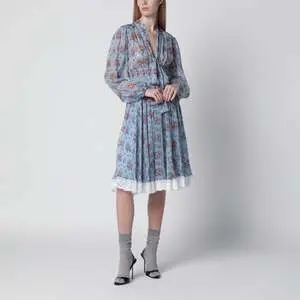 Dolce & Gabbana Floral Bouquet-print Chiffon Dress - Light Blue