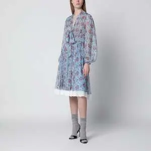 Dolce & Gabbana Floral Bouquet-print Chiffon Dress - Light Blue