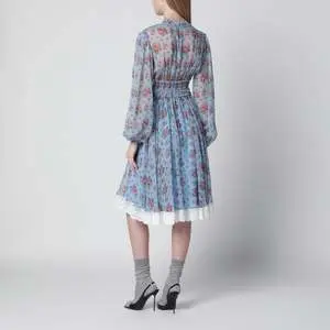 Dolce & Gabbana Floral Bouquet-print Chiffon Dress - Light Blue
