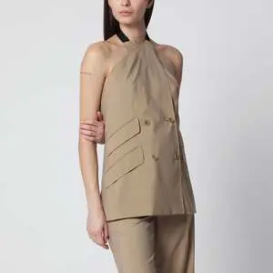 Max Mara Sleeveless Wool And Silk Poplin Jacket - Beige