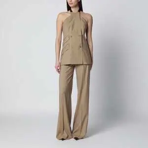 Max Mara Sleeveless Wool And Silk Poplin Jacket - Beige