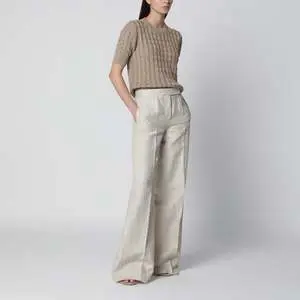 Max Mara Cable-knit Linen Crewneck Sweater - Brown