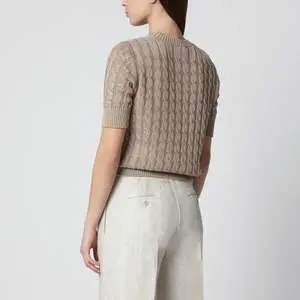 Max Mara Cable-knit Linen Crewneck Sweater - Brown