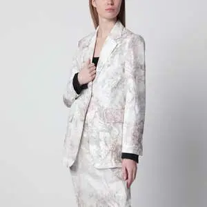 Max Mara Slim Blazer In Printed Organza And Cotton Gabardine