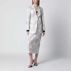 Max Mara Slim Blazer In Printed Organza And Cotton Gabardine