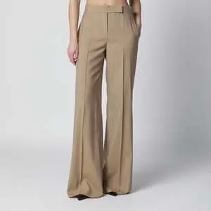 Max Mara Wide-leg Wool And Silk Poplin Trousers - Beige