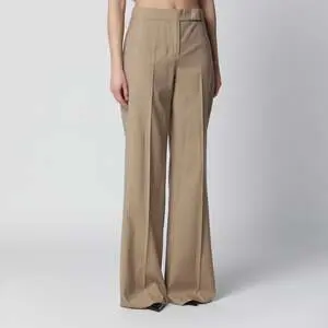 Max Mara Wide-leg Wool And Silk Poplin Trousers - Beige