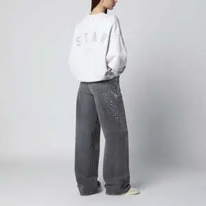 GOLDEN GOOSE Star Cotton Sweatshirt With Crystal Embroidery - Grey