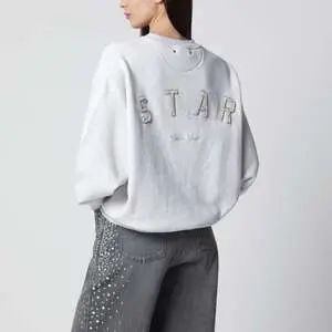 GOLDEN GOOSE Star Cotton Sweatshirt With Crystal Embroidery - Grey