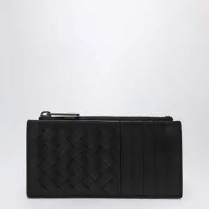 Bottega Veneta Card Holder With Intrecciato Zipper - Black
