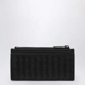 Bottega Veneta Card Holder With Intrecciato Zipper - Black