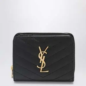 Saint Laurent Cassandre Quilted Compact Zip-around Wallet - Black