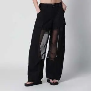 Sacai Cargo Trousers With Semi-sheer Insert - Black