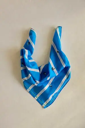 ELIZABETH GILLETT Embroidered Floral Stripe Cotton Bandana - Blue