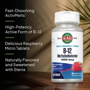 KAL SUPPLEMENTS B12 Methylcobalamin 1000 Mcg Raspberry 90 Tablets