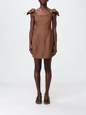 Elisabetta Franchi Duchesse Satin Off-the-shoulder Mini Dress - Brown