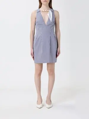 Elisabetta Franchi Striped V-neck Dress With Scarf Detail