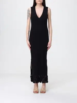 GANNI Ribbed Midi Dress With Lace Inserts - Black