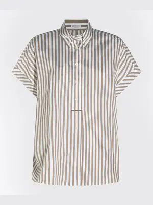 Brunello Cucinelli Striped Cotton And Silk Blend Shirt - Brown