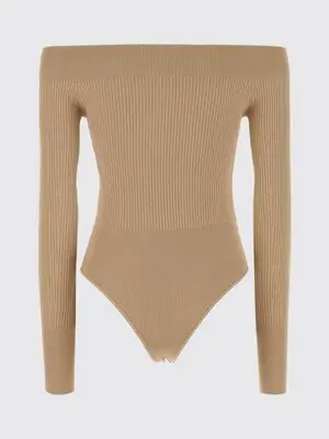 Alaïa Viscose Knit Bodysuit - Beige