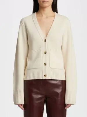 Khaite V-neck Ribbed Cardigan With Pockets - Cream