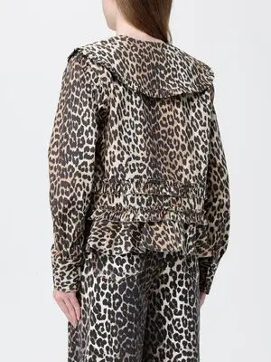 GANNI Organic Cotton Shirt With Animal Print - Brown