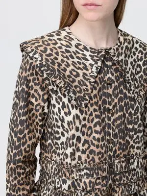 GANNI Organic Cotton Shirt With Animal Print - Brown