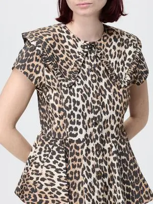 GANNI Printed Animalier Cotton Shirt - Brown
