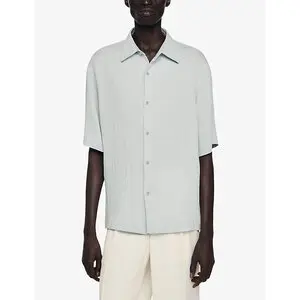 Sandro Pleated Shark-collar Woven Shirt - Sky Blue