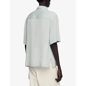 Sandro Pleated Shark-collar Woven Shirt - Sky Blue