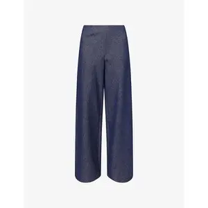 Vince Colette Wide-leg High-rise Cotton-linen Trousers - Indigo
