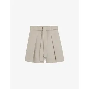 BOSS Front-pleat Wide-leg High-rise Linen-blend Shorts - Open Miscellaneous