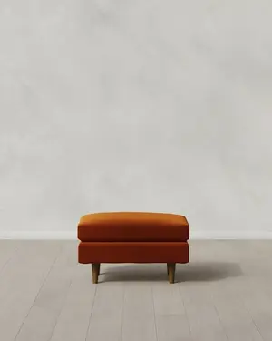 Quince Atlas Midcentury Ottoman In Performance Velvet Rust