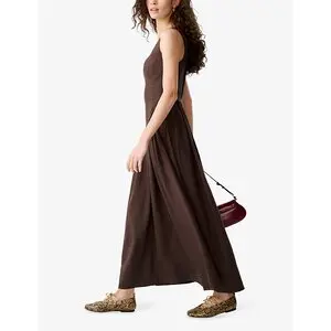 OMNES Suri Square-neck Linen-blend Maxi Dress - Chocolate